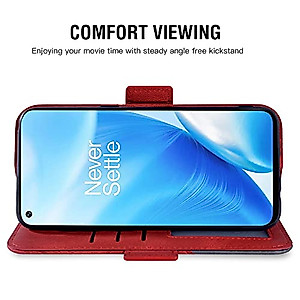 Compatible with OnePlus Nord N200 5G Wallet Case and Tempered Glass Screen Protector Flip Card Holder Stand Cell Phone Cover for One Plus N 200 G5 1 Plus 200N 1plus One+ 1+ N2005G 2021 Women Men Red
