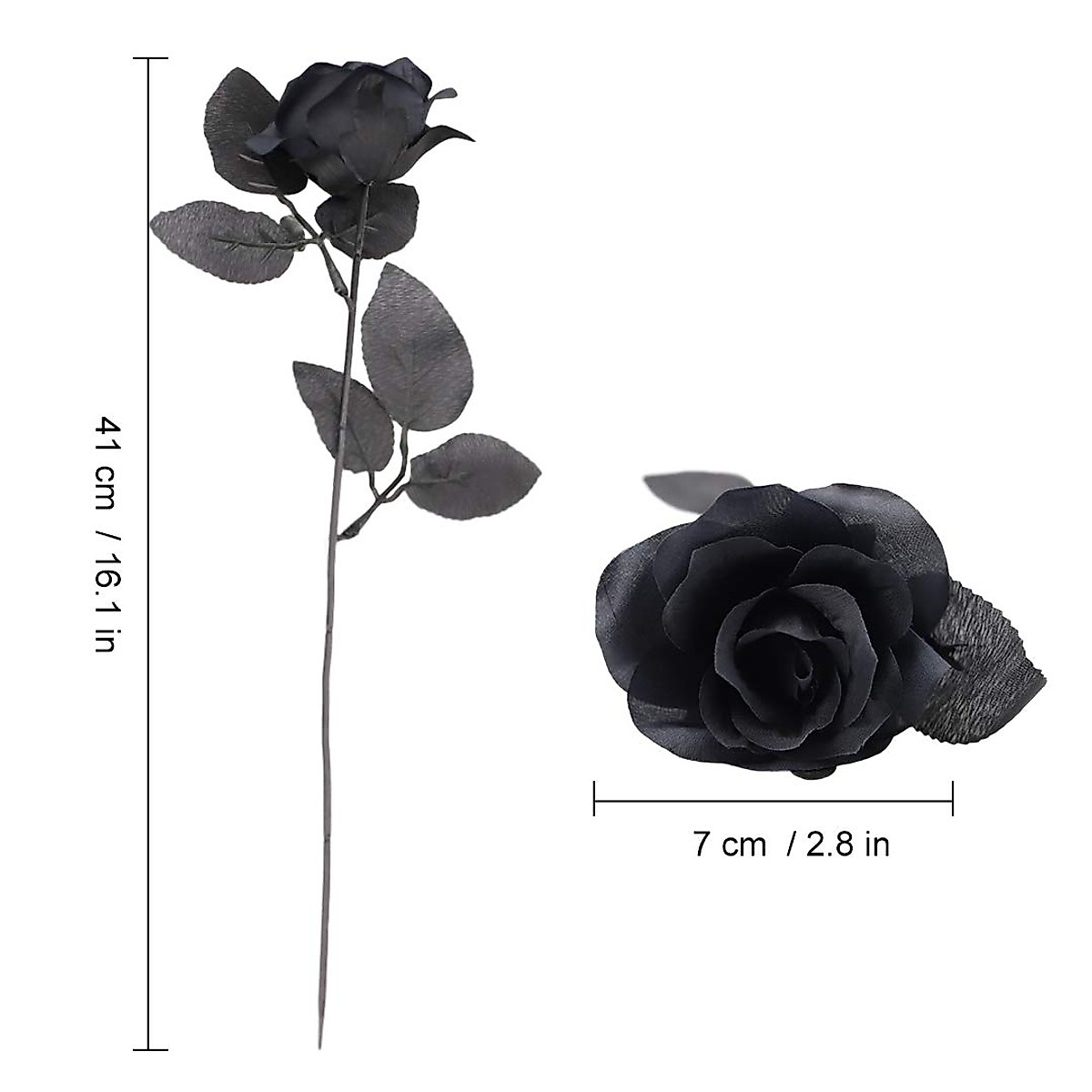 TUZAZO 10pcs Black Roses Artificial Flowers with Stems, Faux Silk Flowers Bridal Gothic Wedding Bouquet, Realistic Blossom Flora for Home, Office, Hotel Decorations