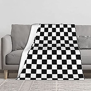 Black White Race Checkered Flag Throw Blanket, Ultra Soft Microplush Bed Blanket, All Season Microfiber Fleece Throw for Bed Chair Sofa Couch Bedroom 60"X50"