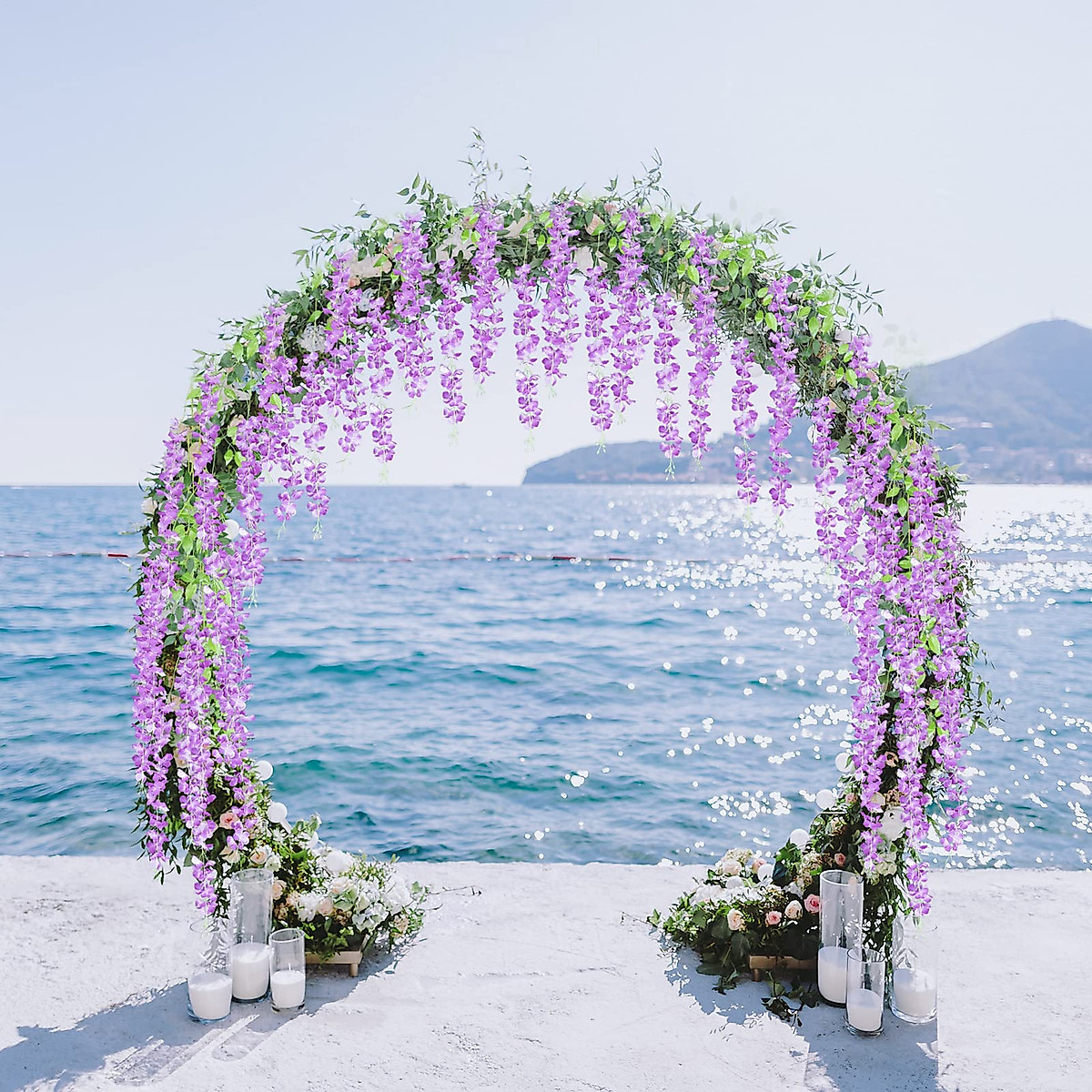 Letime 12 Pack Wisteria Hanging Flowers Artificial Decorations, 3.7 Feet/Piece Artificial Wisteria Flower Garland for Backdrop, Wedding Flowers for Home Party Garden, Red Purple