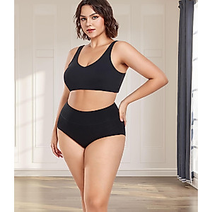 wirarpa Women's Postpartum Underwear High Waisted Ladies Cotton Panties Full Coverage Briefs 5 Pack Black X-Large