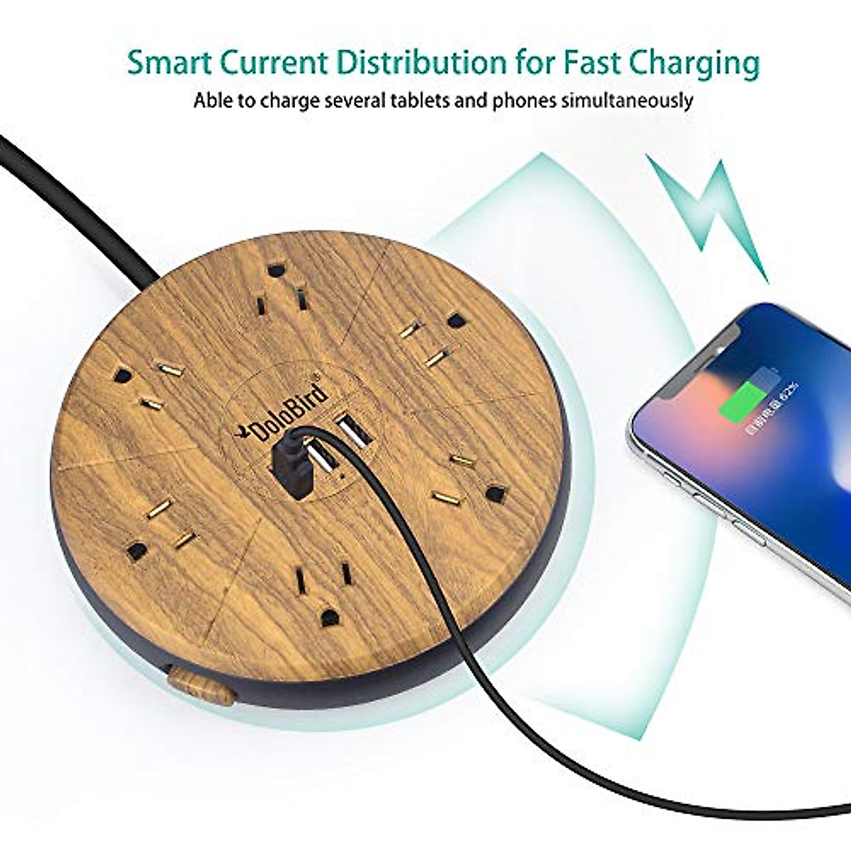 Power Strip Surge Protector 6 AC outlets with 3 USB Ports Charging Station Long Extension Cord Right Angle Flat Plug Widely Spaced Multi Outlets Circuit Breaker Safeguard for Home,Office, Dorm Room