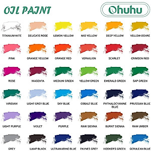 Ohuhu Oil Paint Set, 36 Oil-Based Colors, 12ml/0.42oz x 36 Tubes Non-Toxic Oil Painting Set Supplies for Canvas Painting Artist Kids Beginner Adult Classroom Student Art Supplies Gift DIY
