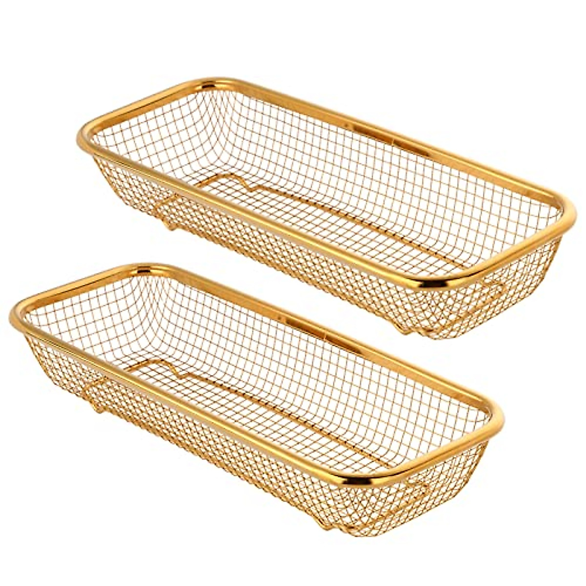 TUPMFG Kitchen Drawer Organizer, Stainless Steel Storage Basket for Silverware,Kitchen Utensil,Cutlery Tray Set Of 2, Gold