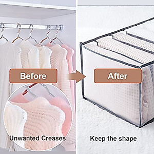 Wardrobe Clothes Organizer, 2 PCS Large Clothes Organizer for Folded Clothes, 17.5 in-7 Grid Drawer Organizers for Clothing, suitable for Hoodies/sweaters/jeans/towel