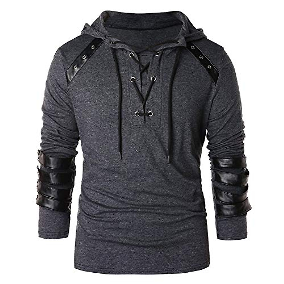 BEIBEIA Men Fashion Drawstring Vintage Hooded Sweatshirt Solid Long Sleeve Hoodie Casual Fall and Winter Pullover Tops Workout Gym Fitness Button Crop Print Shirt Sports Tunic Running Racerback Tee
