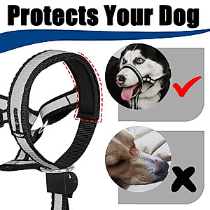 BARKLESS Reflective Head Collar, No Pull Collar for Large Dogs, Anti-Pull Muzzle Leash for Large Sized Breed, Adjustable Soft Dog Halter, Nose Leash for Easy Control on Walks