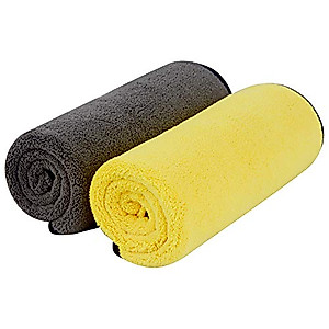VIVOTE Microfiber Car Cleaning Towels Ultra Thick Plush car Drying Towel Buffing Cloths Super Absorbent Drying Auto Detailing Towel 15'' x 18'' 2pack Yellow+Gray