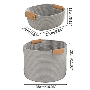 Storage Box - Hand Woven Clothing Laundry Basket Clothes Storage Bucket Hamper with Handle Toy Storage Organiser White and Grey