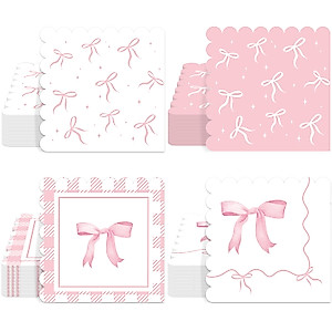 120 Pcs Pink Bow Napkins Birthday Party Decorations Bow Theme Bachelorette Party Supplies Pink Bow Hand Towel Dinner Napkins Party Decor for Girl Bridal Engagement Baby Shower Tea Bday Ribbon Favor