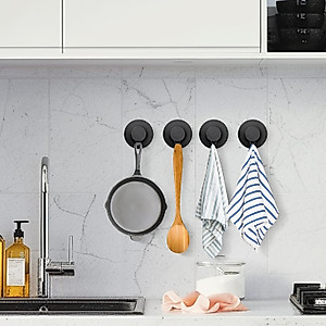 Fadroky Suction Cup Hooks, 15lbs Heavy Duty Black Towel Hooks for Bathroom, Waterproof Stainless Steel Bath Towel Hooks, Removable & Punch-Free Hooks for Shower, Towels, Bath Sponge, Robes (2 Pack)