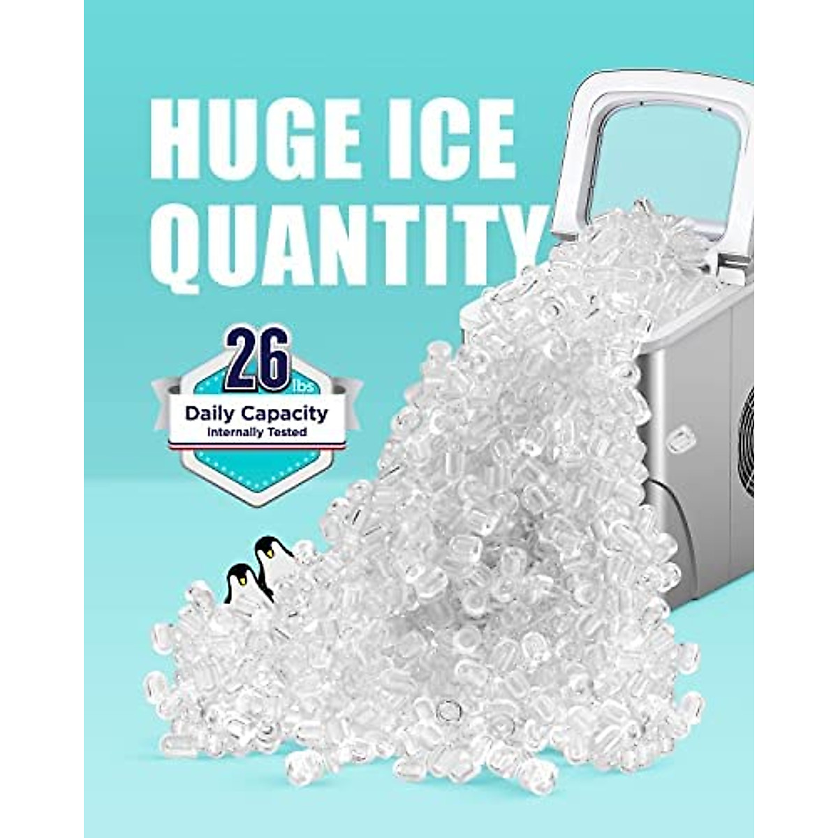Ice Makers Countertop - Silonn Portable Ice Maker Machine for Countertop, Make 26 lbs Ice in 24 hrs, 2 Sizes of Bullet-Shaped Ice with Ice Scoop and Basket, Grey