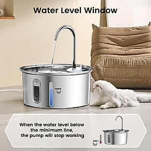Petlipo Cat Water Fountain Stainless Steel: 108oz/3.2L Cat Fountain for Drinking, Pet Fountain Water Bowl Dog Drinking Dispenser Cat Feeding & Watering Supplies, Super Quiet Kitty Spout for Cats Dogs