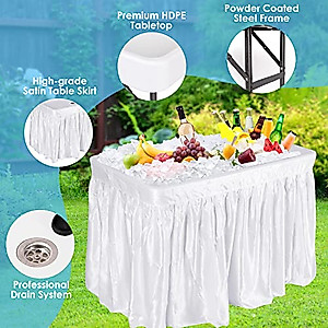 KOTEK Folding Ice Cooler Table with Matching Skirt & Drain Hose, Foldable Beverage Cooler Table Buffet Cooler Server, Portable Chill Table for Party, Picnic, BBQ, Camping