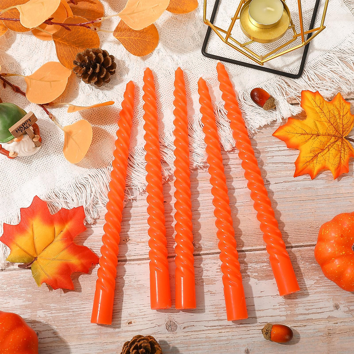Whaline 8Pcs 10 Inch Orange Spiral Taper Candles Dripless Twisted Wax Candles Long Unscented Candle Sticks for Fall Harvest Halloween Home Party Supplies
