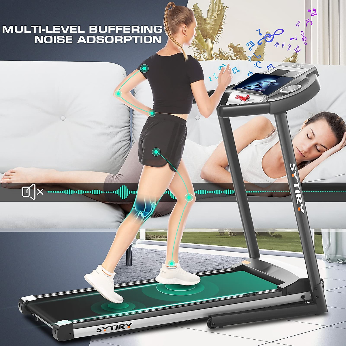sytiry Treadmill with Large 10'' HD TV Touchscreen,Folding 3.25HP Brushless Motorand Incline Treadmills,WiFi Connection,3D Virtual Sports Scene,YouTube,Bluetooth Speakers etc,Treadmill for Gym
