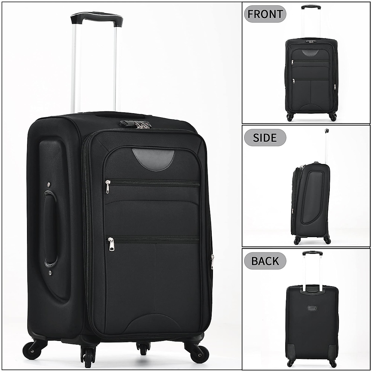 Merax Softside Luggage Set, Travel Suitcase Expandable Lightweight, 3 Piece Luggage Sets with Spinner Wheels 22" 26" 30" Suitcase with TSA Lock (Black)