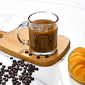DAZLUTE Glass Coffee Mug, Best Cat Mom Ever Clear Coffee Mugs with Handle, Funny Mother’ s Day Birthday Christmas Gifts for Cat Lovers Mom Mother Women Her, 11Oz