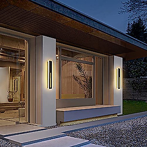 Wecssf Outdoor Wall Light 19.7in 12W Modern Light Fixture LED Black Wall Sconce Rectangular Acrylic Sconce Wall Lighting for Porch,Patio,Garage,Gardens