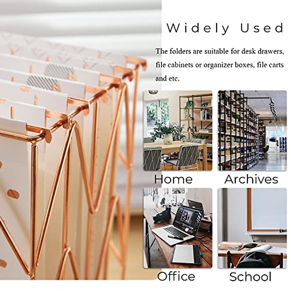 Y YOMA 12 Pack Rose Gold Hanging File Folders Letter Size Decorative File Folder Cute Pretty Hanging Folder Organizer for Filing Cabinet Office Home with 1/5-Cut Adjustable Tabs, 3 Gold Foil Design