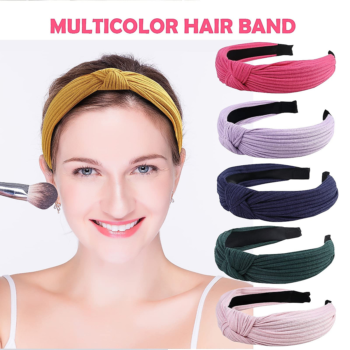 Fishinsea 10 Pack Knotted Wide Headbands for Women Cute Fashion Head Wrap in Solid Color Non-slip Hair Accessories for Daily Festival Presents