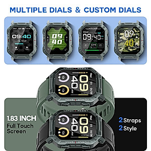 Smart Watch for Men(Answer/Make Call) Fitness Tracker Bluetooth Tactical Military Waterproof Smartwatch for Android Phones Outdoor Sports Digital Watches Heart Rate Blood Pressure Monitor Black