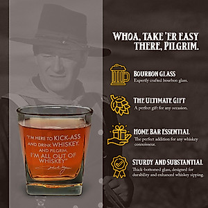 Whiskey Cocktail Glass with John Wayne Quote, Unique Bourbon Glasses, Perfect, Fun, and Ideal Gift for Dads or Grandfather, With Thick Bottom Double Old-fashioned - 10 oz