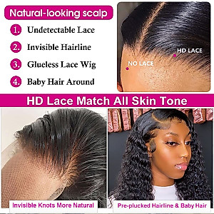 26 Inch Deep Wave Lace Front Wigs Human Hair Wigs for Black Women 180% Density HD Transparent 13×4 Lace Front Glueless Wigs Human Hair Pre Plucked with Baby Hair Deep Curly Lace Frontal Human Hair Wig