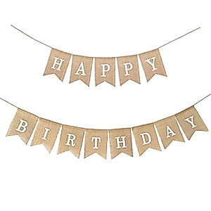 Shimmer Anna Shine Burlap Happy Birthday Banner for Birthday Party Decorations (White Print)