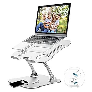 【2022 New】Laptop Stand for Desk, FRIEET Aluminum Ergonomic Laptop Riser with Heat Vent, Adjustable Height Foldable Computer Stand Holder Compatible with 10''-18" MacBook Air/Pro,Lenovo Dell HP, Silver