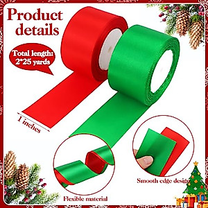 2 Rolls Christmas Ribbon 1 Inch X 50 Yards Red and Green Satin Ribbon Double Faced Polyester Holiday Ribbons for Gift Wrapping Wedding Decor