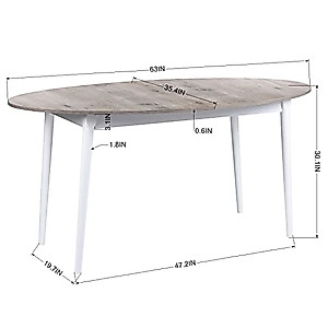 FurniutreR 63 Inches Farmhouse Oval Mid Century Modern Solid Legs for Restaurant Living Room, 35.4" D x 63" W x 30.1" H Dining Table, Large, White
