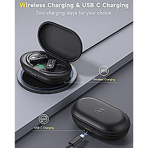 Bluetooth Headphones Noise Canceling 4 Mics Clear Call Stereo Bass Sound 60H Playtime Wireless Charging Case Over Ear Earphones LED Digital Display Headset with Earhooks for Sports Running Workout Gym