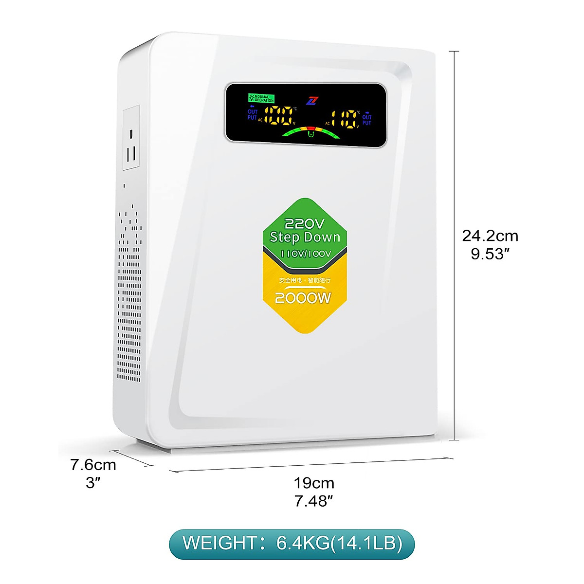 Step Down Transformer 220v to 110v Voltage Converter 2000w, No Noise, Ten Protection Functions, Suit for Juicer, Toaster, Chocolate Machine and Other US Appliances Used in Europe