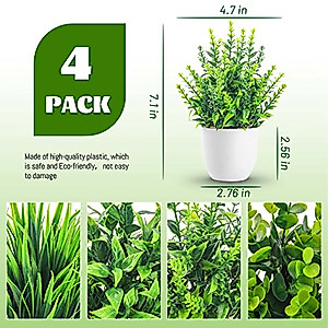 Miracliy 4 Packs Fake Plants Small Artificial Faux Plants Indoor for Home Office Farmhouse Bathroom Decor