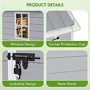 Flamaker 6 x 4 FT Outdoor Storage Shed, Garden Resin Shed with Floor, Plastic Tool Shed with Lockable Door for Backyard Patio Lawn Pool