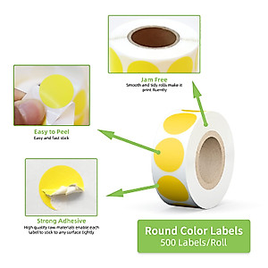 Anylabel 3/4" Round Color Coding Circle Dot Labels 3000 PCS Includes Bright Yellow Green Red Pink Orange Blue(6 Rolls,500 Labels/Roll)