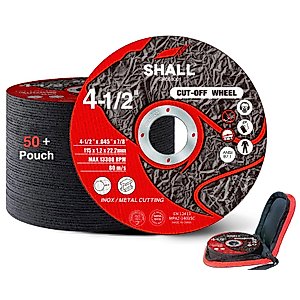 SHALL 50-Pack Cut Off Wheels 4 1/2 x 7/8 Inch, Cutting Wheel with Pouch for Angle Grinder, 4.5” Metal & Stainless Steel Fast Cutting Disc, Grinder Wheel for General Purpose Metal Cutting