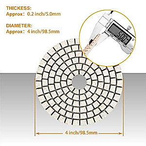 SPTA 15pcs Diamond Wet Polishing Pads Set, 4 inch Pads for Granite Stone Concrete Marble Floor Grinder or Polisher, 50#-6000# with Hook & Loop Backing Holder Pads for Wet Polisher
