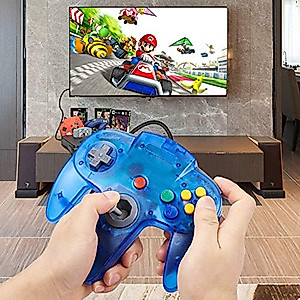 KIWITATA Classic N64 Controller, Retro N64 Wired Game Pad Joystick Remote Controller for N64 System Video Games Console Clear Blue