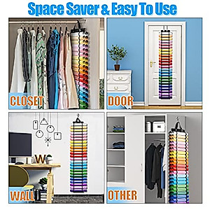 Pamacro Vinyl Roll Holder with 48 Compartments, Premium Vinyl Storage Organizer Rack Wall Mount/Hanging Over The Door, Craft Vinyl Roll Storage with Upgrade Door Hooks and Strap for Craft Room(Black)