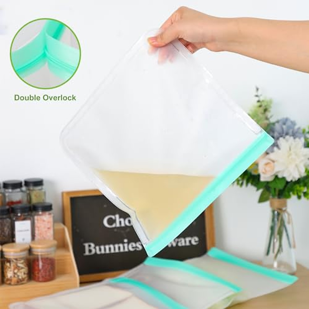 Moretoes 8 Pack Reusable Gallon Freezer Bags, Food Storage Ziplock Bags for Marinate, Travel, Kitchen Organization (Large, Blue & Green)