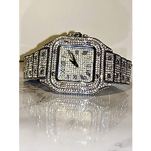 Luxury CZ Diamond Iced Bracelet Watch - Roman Numeric Square Dial - Custom Fit, Bust Down Watch For Men, Women & Hip Hop/Rapper Choice - Mens Jewelry