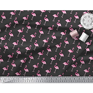 Soimoi Flamingo Print 60 GSM Dressmaking Cotton Fabric for Sewing by The Yard 58 Inches Wide - Black