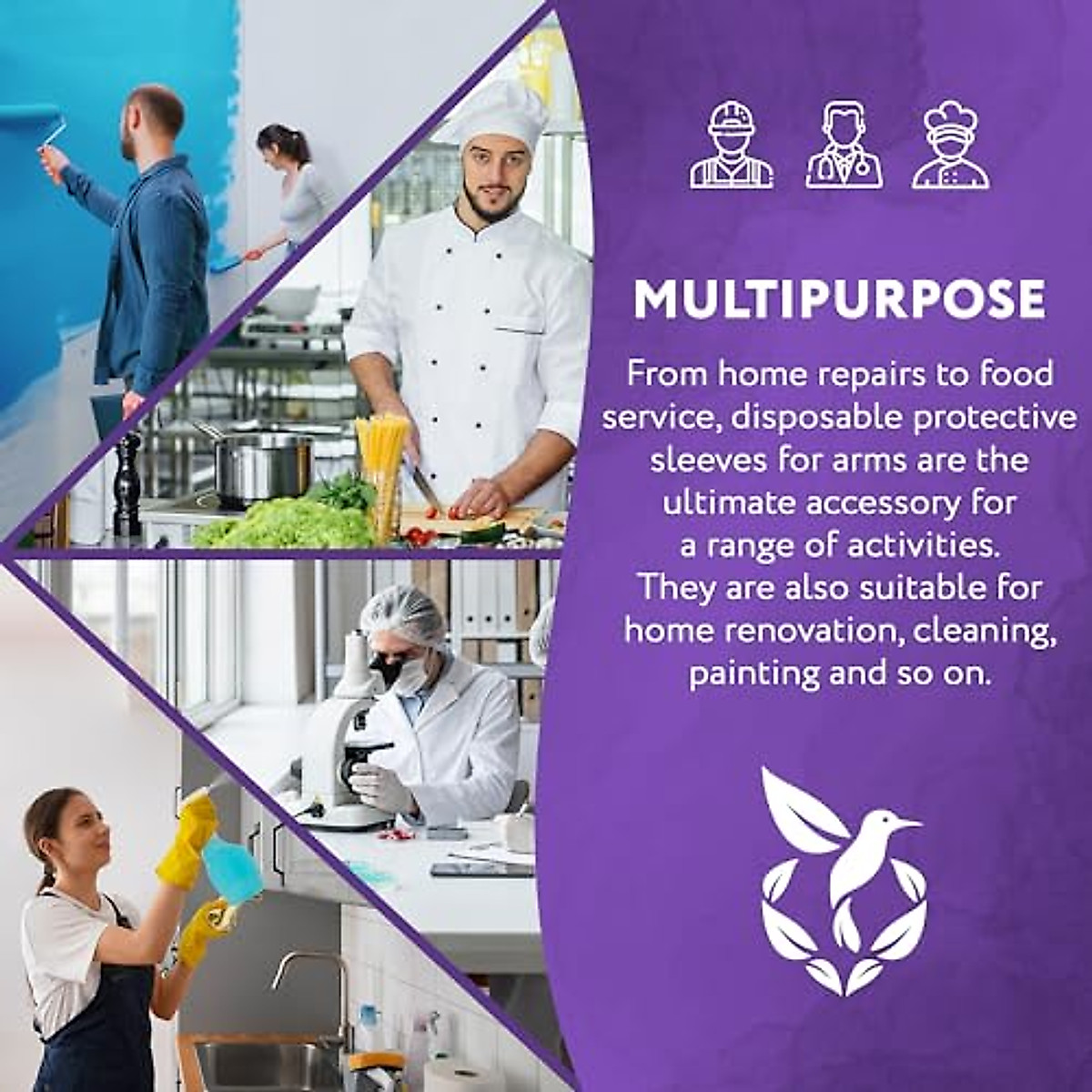 AMZ White Disposable Arm Sleeves, 18 Inches. 100 Pack Disposable Sleeve Protectors for Arms. 1.5 Mil PE Waterproof Sleeve for Arm. Unisex Disposable Protective Sleeves for Arms