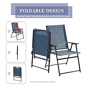 VICLLAX 2 Pieces Patio Folding Chairs, Outdoor Portable Dining Chairs for Lawn Garden and Porch, Dark Blue(Edge-Binding)