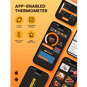 Wireless Meat Thermometer with 493FT Long Wireless Range, Instant Read Digital Food Thermometer, Smart APP Control, Charging Dock, Kitchen Thermometer for Roast, Oven, Grill, BBQ, Smoker, Rotisserie