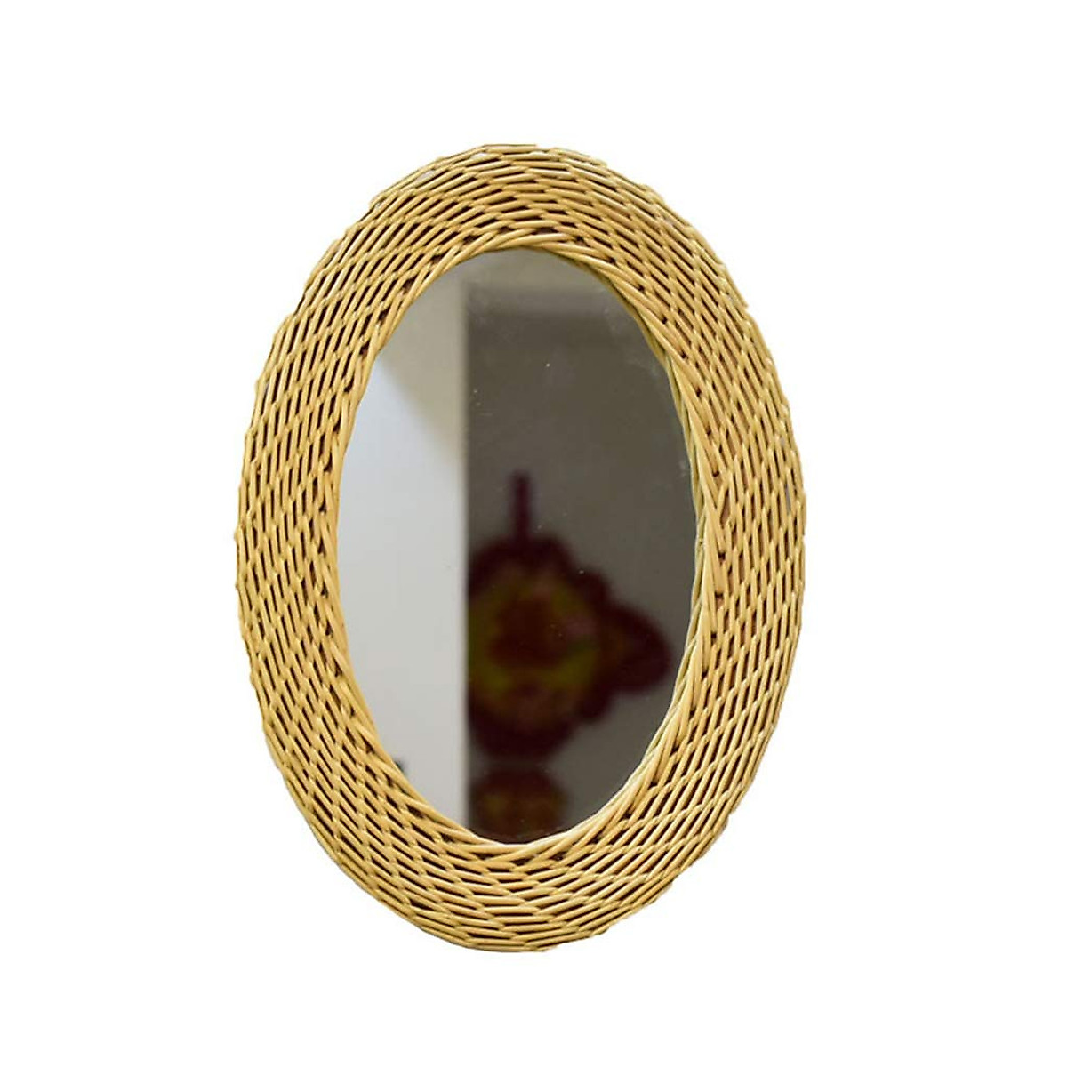 Kingjinglo Rattan Hanging Wall Mirror Innovative Art Decor Oval Dressing Makeup Mirrors