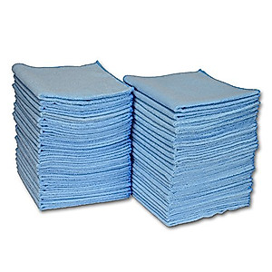 16" x 16" Economy All Purpose Microfiber Towels - 50 Pack - Reusable Wash Cloths, Dust, Kitchen, Car, Shop Rags for Cleaning (Blue)