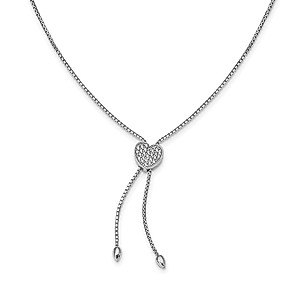 Jewels By Lux Sterling Silver CZ Heart 26in Lariat Adjustable Necklace